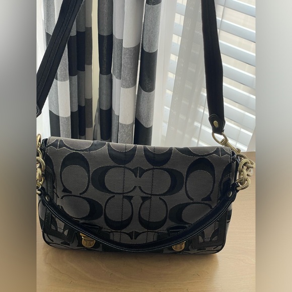 Coach | Bags | Coachblack Gray Signature Canvas Shoulder Bag With ...